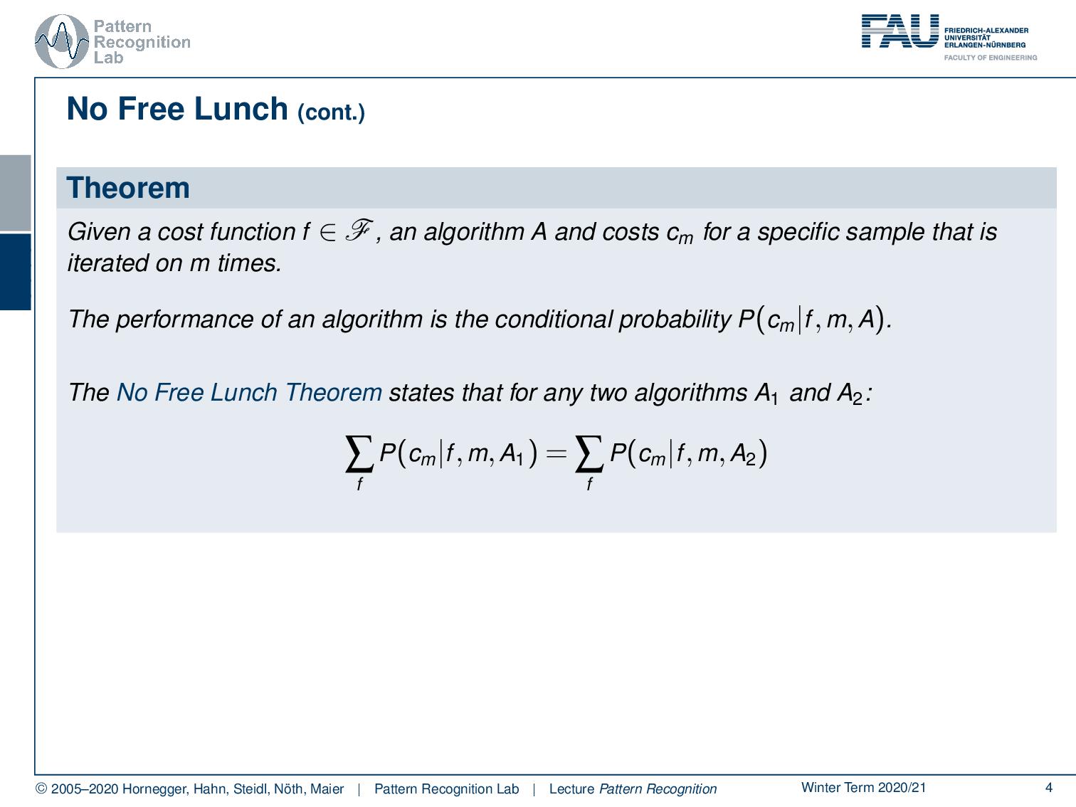 Lecture Notes In Pattern Recognition Episode 35 No Free Lunch Theorem And Bias Variance Trade