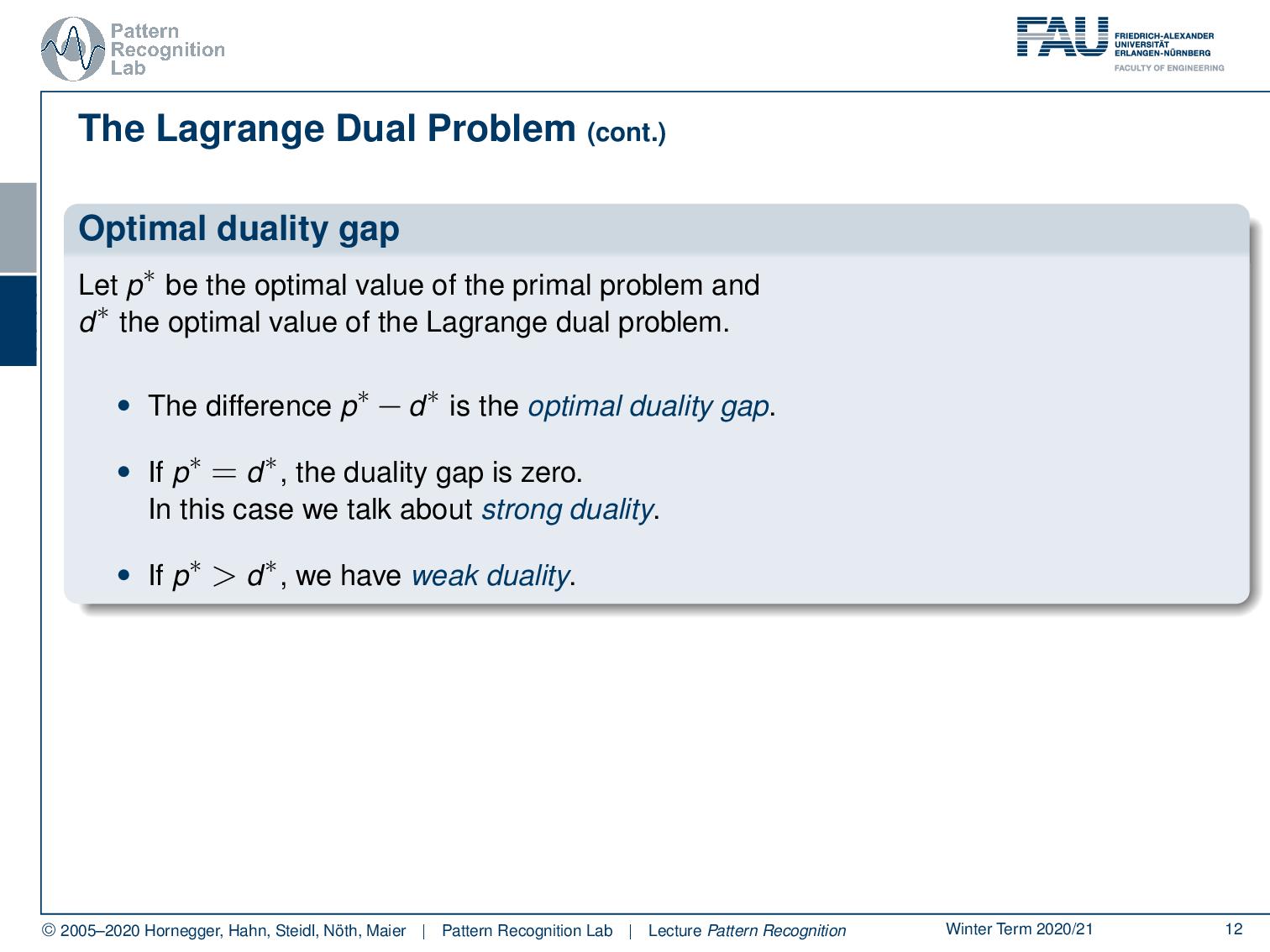 Lecture Notes In Pattern Recognition Episode 24 Duality In Optimization Pattern Recognition Lab